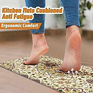Tyrot Boho Kitchen Mat Set of 2 Cushioned Anti Fatigue Floor Mat PVC Rubber Kitchen Rugs Non Slip Waterproof Damask Floral Kitchen Rugs and Mats Comfort Standing Memory Foam Mat for Kitchen