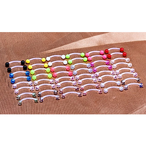 Oufksiyy 48PCS 14G Tongue Rings Glitter Bioflex Flexible Acrylic Curved Barbell Snake Eyes Tongue Nipple Ring Body Piercing Jewelry Retainer for Women Glow in The Dark Bridge Tongue Rings