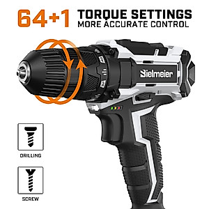 Bielmeier 20V MAX Cordless Drill Set – 285 In-lb Torque,2 Variable Speed,64+1 Position,3/8" Keyless Chuck,Drill Machine Includes 2 Brushes,Flex Shaft,Cloth Bag & 58 Drill Bits（Black）