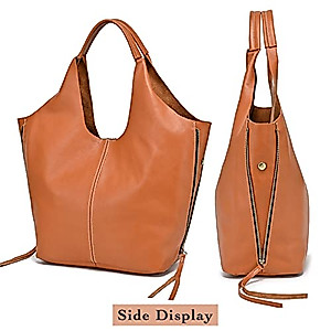 Soft Genuine Leather Tote Bag Womens Top Handle Handbags Quality Multi-function Hobo Shoulder Bag and Travel Lady Purses (Brown)