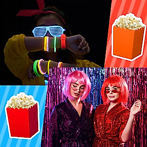 ramede 48 Pcs Mini Neon Popcorn Boxes Neon Glow Party Popcorn Box Neon Popcorn Holder Reusable Mini Paper Popcorn Box Cardboard Popcorn Container for Movie Snacks Theater Birthday Neon Party Supplies