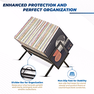 2BHOME Vinyl Record Storage Holder, Holds up to 90 -110 LPs, Metal Vinyl Record Organizer Stand, Simple/Functional/Easy Assembly, Classical Design for Files/Book/Magazine Record Rack (Black)