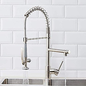Fapully Commercial Kitchen Faucet Pull Down Sprayer with Soap Dispenser Brushed Nickel