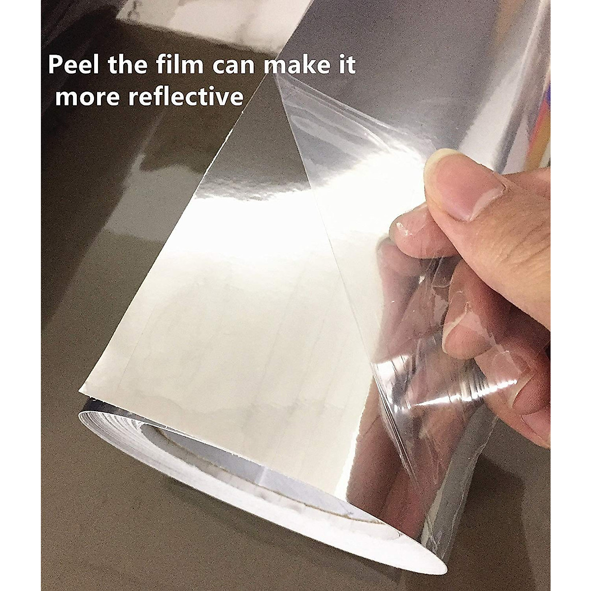 Simplemuji 15inch by 79inch Self-Adhesive Reflective Chrome Silver Vinyl Wrap Sticker Decal Film Sheet