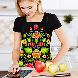 WeiaMaoYi Chef Apron Mexican Floral Aprons Kitchen Chef Waterproof Adjustable Mexican Apron For Bbq With Pockets For Men Women 29x27 ''