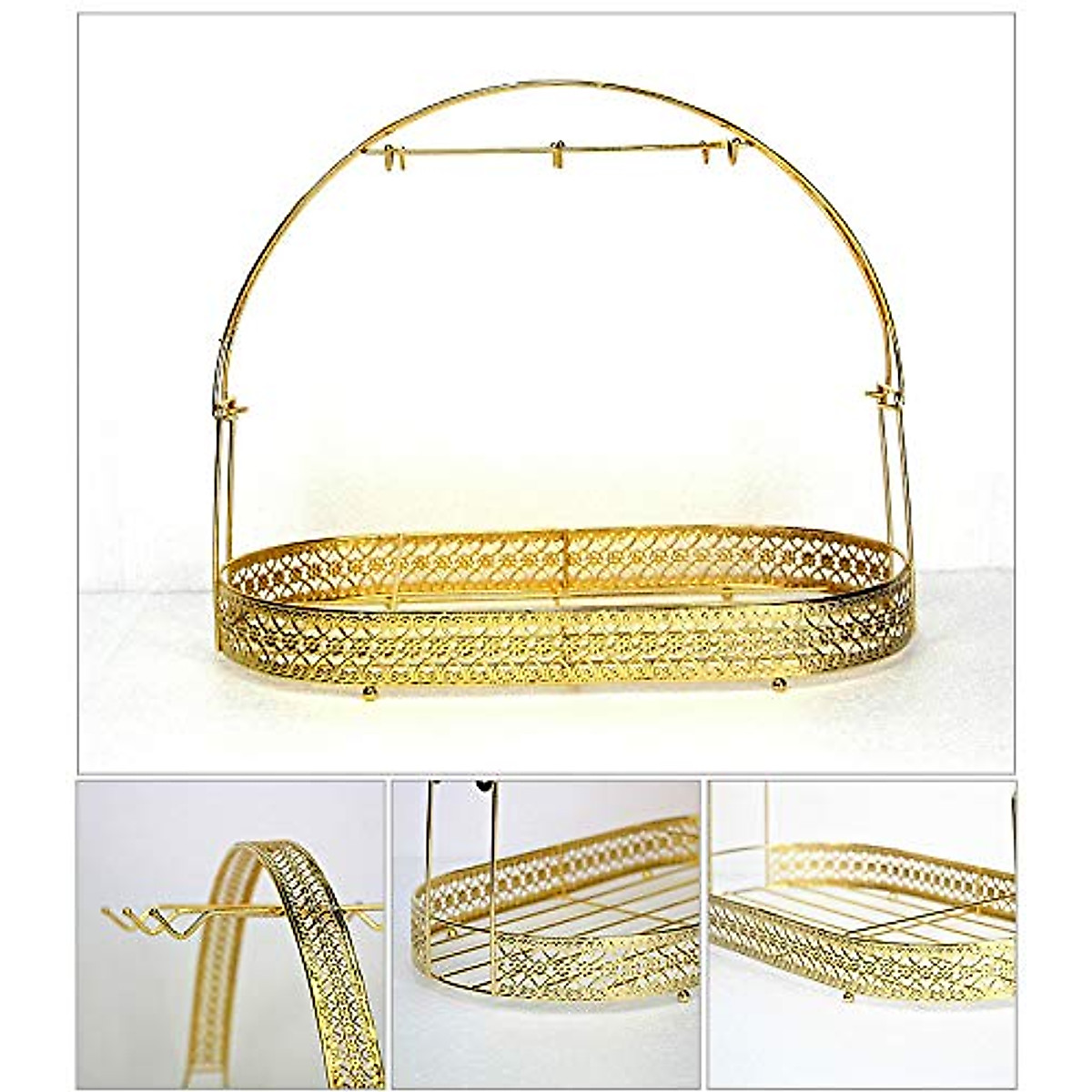 Piscepio Mug Holder Coffee Mug Rack Coffee Cup Holder Stand Dishes Organizer Wrought Iron Mug Drainer Storage Drying Rack for Counter Cabinet Table Kitchen Restaurant Office (Gold A)