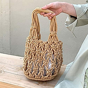 Nice Pies New Straw Bag Cotton Thread Woven Bag Portable Net Bag Casual Bucket Handbag Summer Beach Purse for Women/Girls