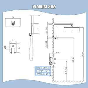 Gabrylly Shower System Brushed Nickel, Rain Shower head with handheld Shower Spray Combo, Rainfall Shower Faucet Set Complete, High Pressure 10" Stainless Steel Shower Valve Set