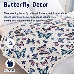 SOULZZZ Garden Purple Butterfly Sherpa Throw Blanket Soft Blankets and Throws Lightweight Plush Butterfly Gifts for Women Kids Girls Butterfly Lovers Gifts (Colorful Butterfly, 50X60 Inches)