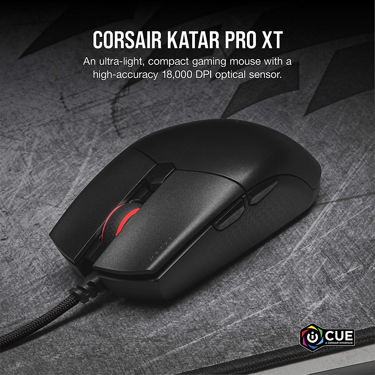 Corsair Katar Pro XT Ultra-Light Gaming Mouse- 18k DPI PixArt Optical Sensor- RGB Scroll Wheel Lighting- 6 Programmable Buttons- Lightweight Paracord Cable,Black
