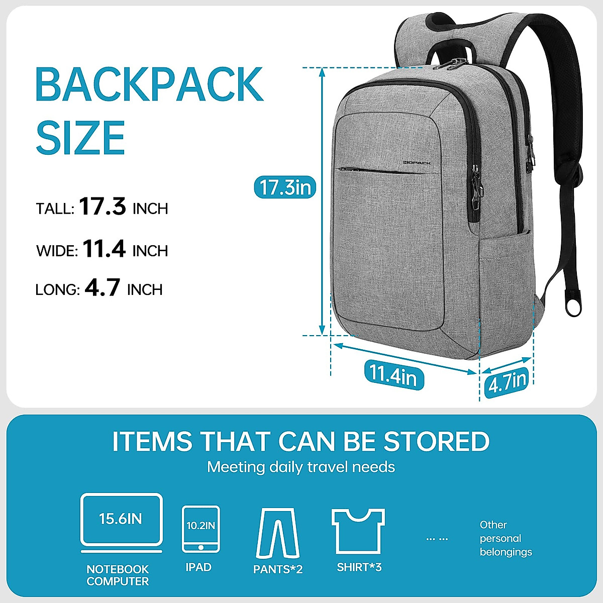 KOPACK Laptop Backpack, 15.6 Inch Slim Anti-Theft Laptop Backpack with USB Charging Port, Functional Travel Business College Commute Backpack, with Multiple Compartments for Men Women High Schoolers