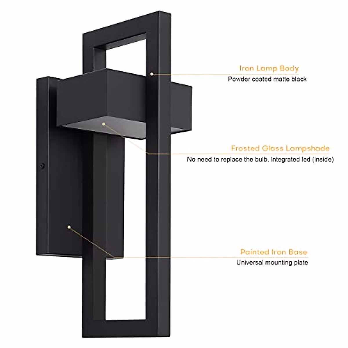 Krychiler 2 Set Modern Outdoor Wall Sconce, Indoor Integrated LED Wall Lamp Waterproof Porch Light Exterior LED Wall Mounted Light Black for Living Room Bedside Garden Garage Lighting