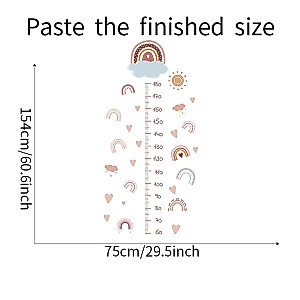 Baby Growth Height Chart, Rainbow Stickers Wall Chart Peel and Stick Nursery Ruler Wall Decals for Kids