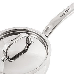 BergHOFF Belly Shape 18/10 Stainless Steel 6.25 inches Saucepan 1.5qt., Metal Lids, Fast, Evenly Heat, Induction Cooktop Ready