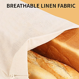 CIVJET 2pk Reusable Linen Bread Bags with TPU Lining, 17" x 13", Beige, Drawstring Closure, 2 Count