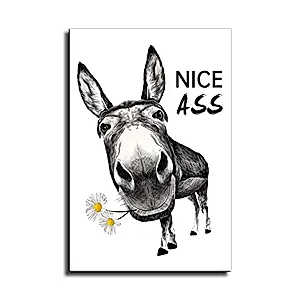 Nice Ass Funny Donkey Poster Farmhouse Bathroom Canvas Wall Art Sign Decor Black White Butt Daisy Picture HD Print Room Living Room Decor Picture (UnFramed,16×24inch)