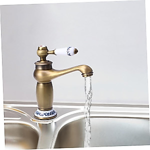 Angoily Bathroom Accessories Kitchen Water Sink Faucet Porcelain Basin Faucet One Hole Bathtub Faucet Vintage Copper Faucet Hot and Cold Mixer Deck Mount Faucet Bathroom Faucet All Bronze