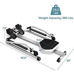 Rowing Machines for Home Use SPORFIT Compact Portable Folding Rower Machine with 12 Level Adjustable Hydraulic Resistance & LCD Monitor, Soft Seat Row