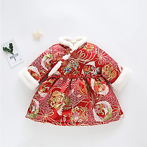 Quenny Girls' Cheongsam Dress,Baby-Girls' Thickened Chinese Style Princess Dress,Babys' New Year's Dresses. (Swan Print, Small(3-6M))