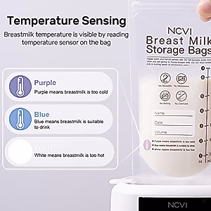 NCVI Breastmilk Storage Bags, 90 Count Milk Storage Bags for Breastfeeding, 7oz Breast Milk Storage Bags with Temp-Sensing, Doubled-Sealed, Hygienically, Self Standing, Easy Pour Spout, BPA Free