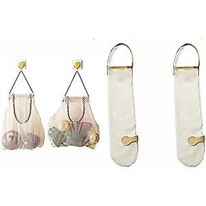 Mesh Bags for Fruit and Vegetable Hanging Storage for Potato Onions Green Pepper Fruits Garlic 2 Size - Pack of 4