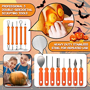 Erosbon 35pcs Pumpkin Carving Kit for Kids & Adult- Professional Stainless Steel Pumpkin Carving Tools & Stencil& Candles for Halloween Decoration Jack O Lantern Pumpkin