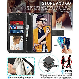 CASEOWL Compatible for iPhone 13 Wallet Case Magnetic Detachable-2 in 1 Mandala Embossed Flip Leather Wallet Case for Women Girls [RFID Blocking]with Card Holder, Hand Strap for iPhone 13 2021(Black)