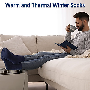 Kenning Pairs Men Heavy Thick Wool Socks Soft Warm Winter Socks Heavy Boot Thermal Socks for Men Cozy Winter Crew Socks for Cold Weather Hiking One Size