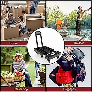 SOLEJAZZ Portable Folding Hand Truck Dolly, 500LB Luggage Cart with 6 Wheels & 2 Bungee Cords For Travel, Moving, Shopping, Office Use, Black