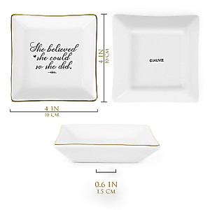 JAUVIE Ceramic Trinket Dish for Women She Believed She Could So She Did - Birthday Gifts for Women - Graduation Present for Her, Women, Girl - New Job Spiritual Congratulations Gift Best Friendship