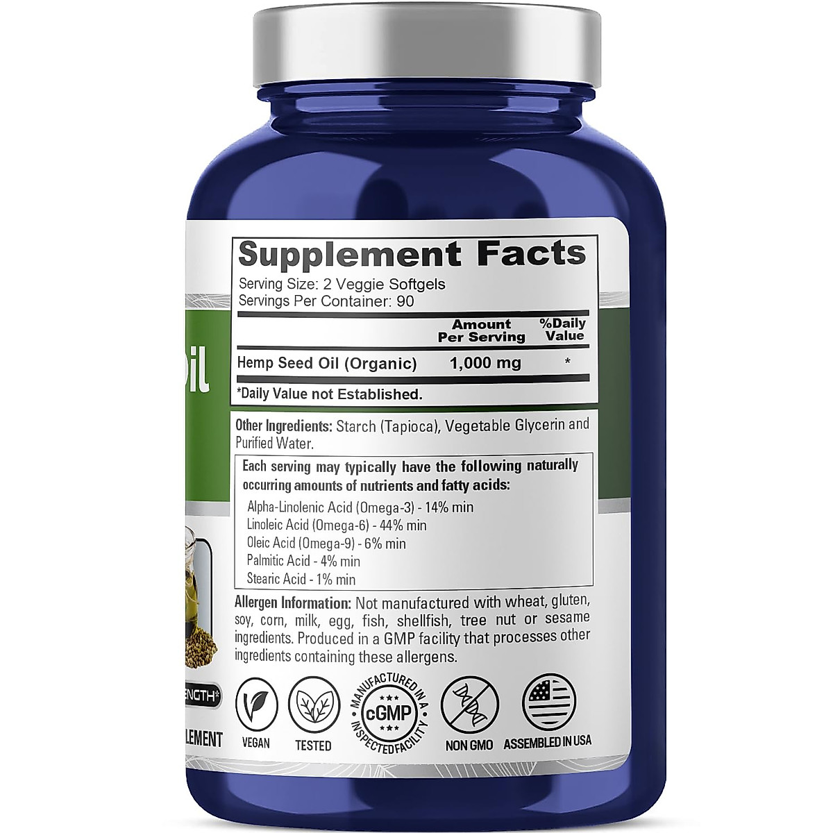 NusaPure Hemp Oil Capsules, 1,000mg Per Serving, 180 Veggie Softgels, Non-GMO, Vegan