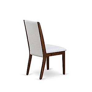 East West Furniture HBLA3-AWA-05 3 Piece Dining Room Furniture Set Contains a Round Dining Table with Pedestal and 2 Grey Linen Fabric Upholstered Chairs, 42x42 Inch, Walnut