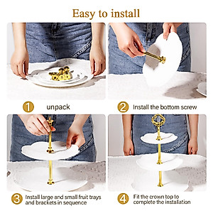 mwellewm 10 Pcs Dessert Table Stand Set 4 Pcs 3-Tier Plastic Cupcake Stands Gold Cake Stand Cookie Tray Rack Serving Tray Cake Display Tower and 6 Pcs Dessert Trays for Wedding Baby Shower Tea Party