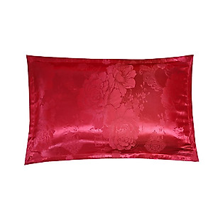 Satin Duvet Cover Queen Size, Floral Jacquard Satin Duvet Cover Set 3 Piece Luxury Silk Like Bedding Comforter Cover Set 90"x90", 2 Piece Pillowcase with Zipper Closure & Corner Ties (04,Queen)