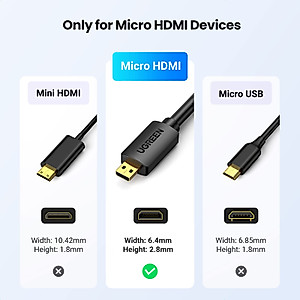UGREEN Micro HDMI to HDMI Cable Adapter 4K 60Hz Ethernet Audio Return Channel Compatible with GoPro Hero 7/6 Raspberry Pi 5 Retroid Pocket 3+/3 Yoga 3 B500 Camera Video Capture Card 6FT