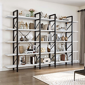 YITAHOME Book Shelf，5 Tier Bookcase, 12" D x 47" W x 71" H Large Industrial Book Shelf Storage Organizer for Living Room, Bedroom,Home Office, Free Standing Storage Shelving Unit, White