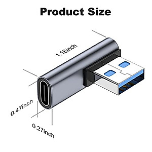 AreMe 90 Degree USB C Female to USB Male Adapter 2 Pack, Left Angle Type C to USB A Charger Converter for iPhone, Apple iWatch Watch, Airpods, iPad Air Mini and More