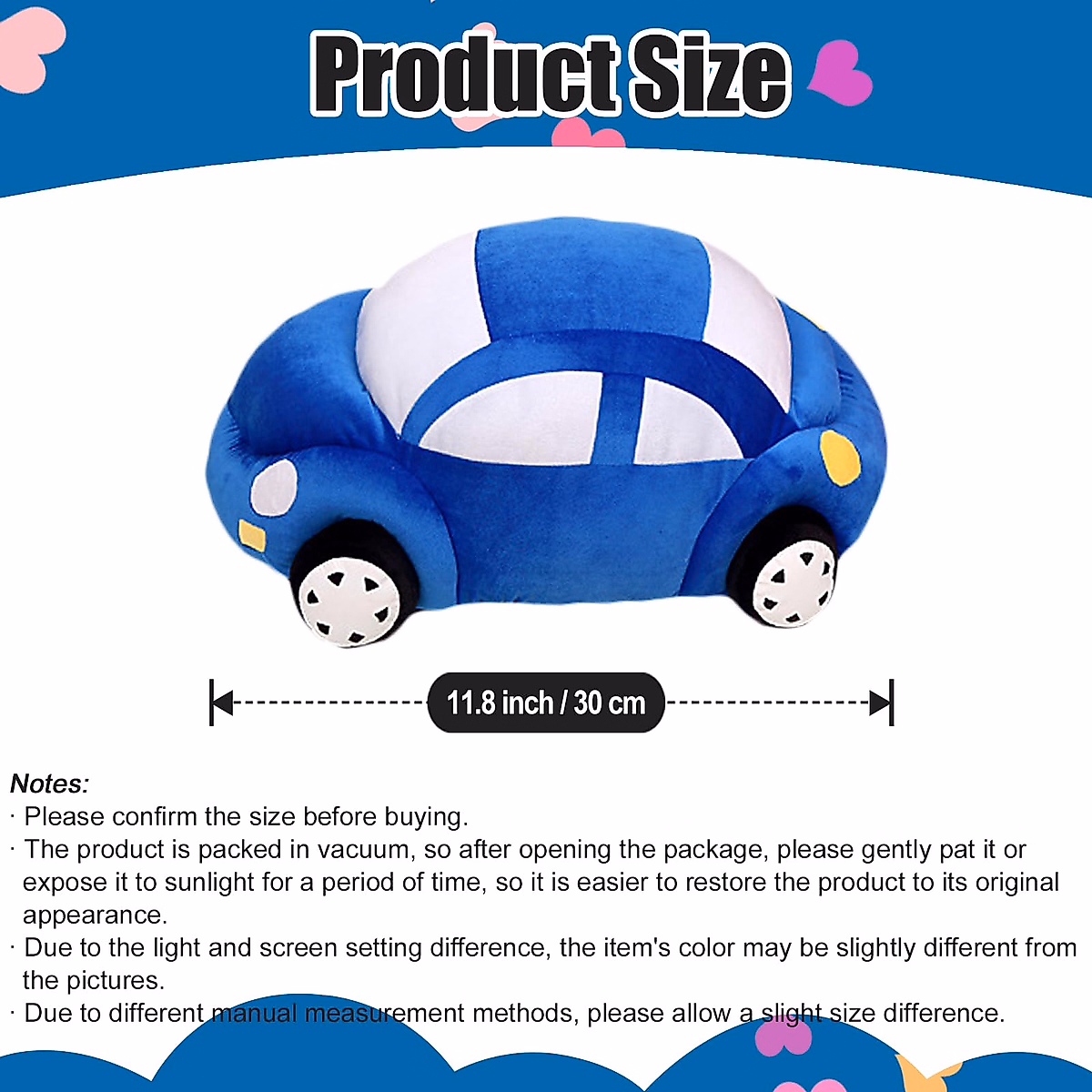 zhidiloveyou Car Plush Blue Stuffed Car Shaped Pillow Cute Toy Decor Gifts for Kids 11.8 inch