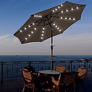 Yescom Solar Umbrellas Patio Umbrella 9 FT LED Umbrellas 32LED Lights Tilt and Crank Outdoor Table Umbrellas Chocolate