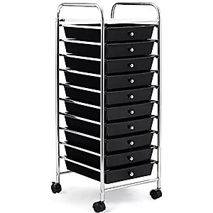 10-Drawer Rolling Storage Craft Cart and Organizer - Rolling Organizer Cart Tools and 4 Universal Casters (Black)