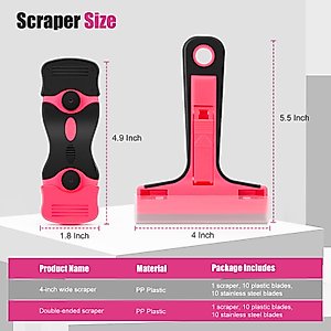 THINKLEARN Razor Blade Scraper Tool, 2Pcs Pink Razor Scraper with 40Pcs Replacement Blades, Glass Scraper for Removing Decals, Tint, Stickers, Labels, Caulk, Adhesive from Window, Oven, Stove Top