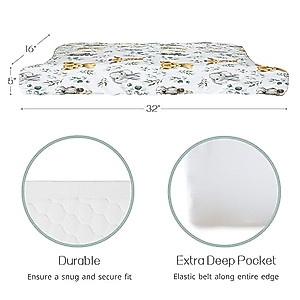 HawSkgFub African Safari Jungle Animals Eucalyptus Leaf Changing Pad Cover Baby Girls Boys, Giraffe Elephant Lion Zebra Diaper Change Table Sheet, Stretchy Safe Snug Fitted Changing Mat 32"/34" x 16"