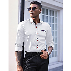 Coofandy Men's Fashion Slim Fit Dress Shirt Casual Shirt,01-white, Medium