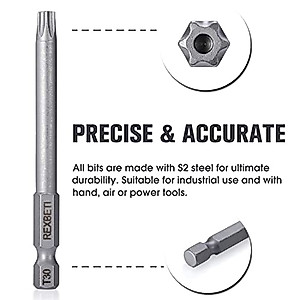 REXBETI 12 Piece Torx Head Screwdriver Bit Set, 1/4 Inch Hex Shank S2 Steel Magnetic 3 Inch Long Drill Bits, T5-T40 (Torx Head)