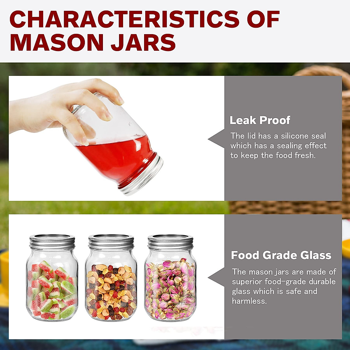 SLifeJars 30 Pcs Mason Jars 8 oz Regular Mouth Clear Glass Jars with Airtight Leak Proof Lids and Bands Canning Jars Reusable Spice Jars for Kitchen Food Storage Prep Overnight Oats Jam Jelly Honey