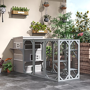 PawHut 3-Story Cat House Feral Cat Shelter, Outdoor Kitten Condo with Raised Floor, Asphalt Roof, Escape Doors, Jumping Platforms, Gray