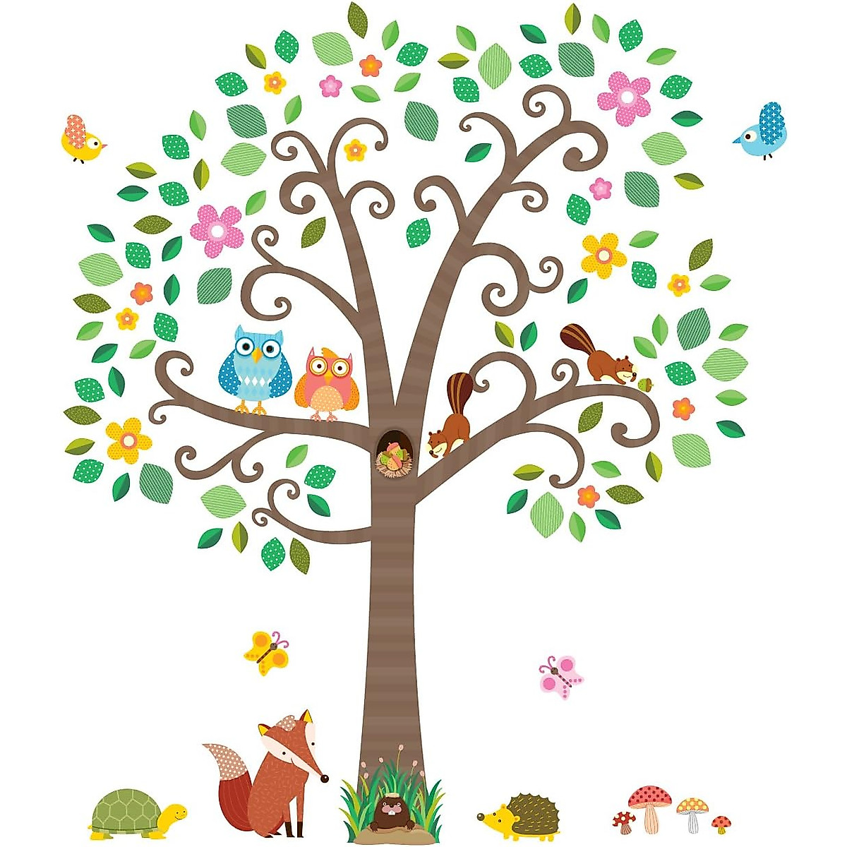 DECOWALL SG-2106 Large Scroll Tree and Animals Kids Wall Stickers Wall Decals Peel and Stick Removable Wall Stickers for Kids Nursery Bedroom Living Room d?cor