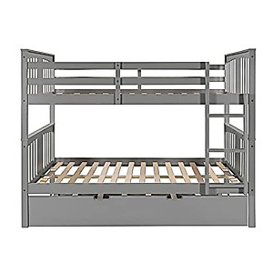 LCH Bunk Bed,Full Over Full Size Bunk Bed with Twin Size Trundle and Ladder for Bedroom,Guest Room and Dorm,Mutifunctional Bunk Bed for Kids,Adults,Teens,No Box Spring Needed,Gray