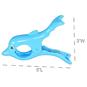 Home-X Dolphin Beach Towel Clips, Pool Accessories, Towel Holder Chair Clips - Set of Two - 5" L x 3" W