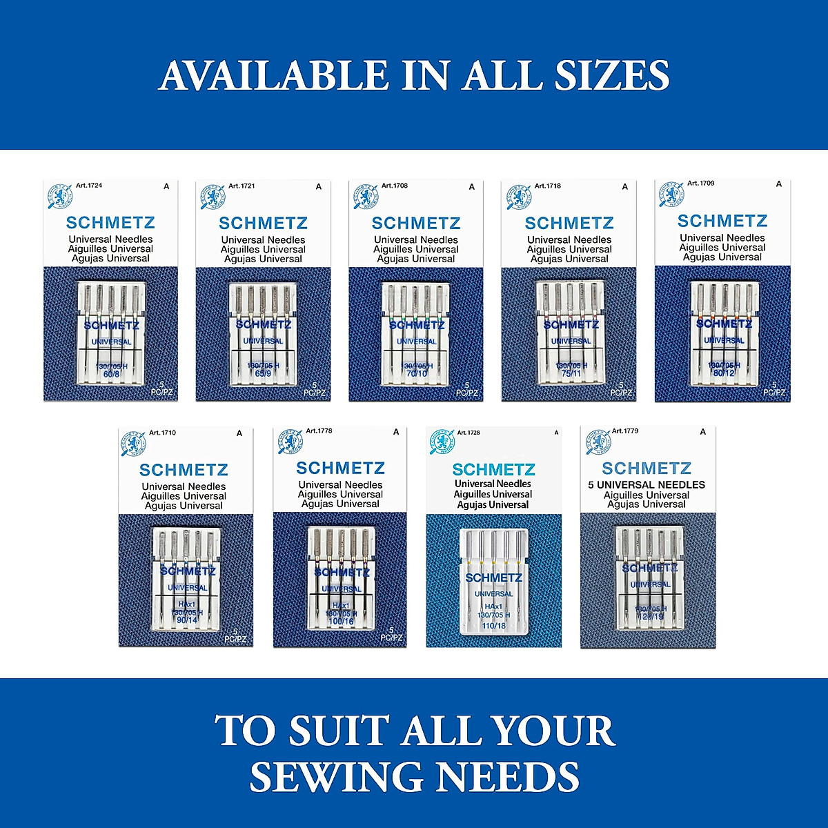 50 Schmetz Universal Sewing Machine Needles -  Size 80/12 - Box of 10 Cards